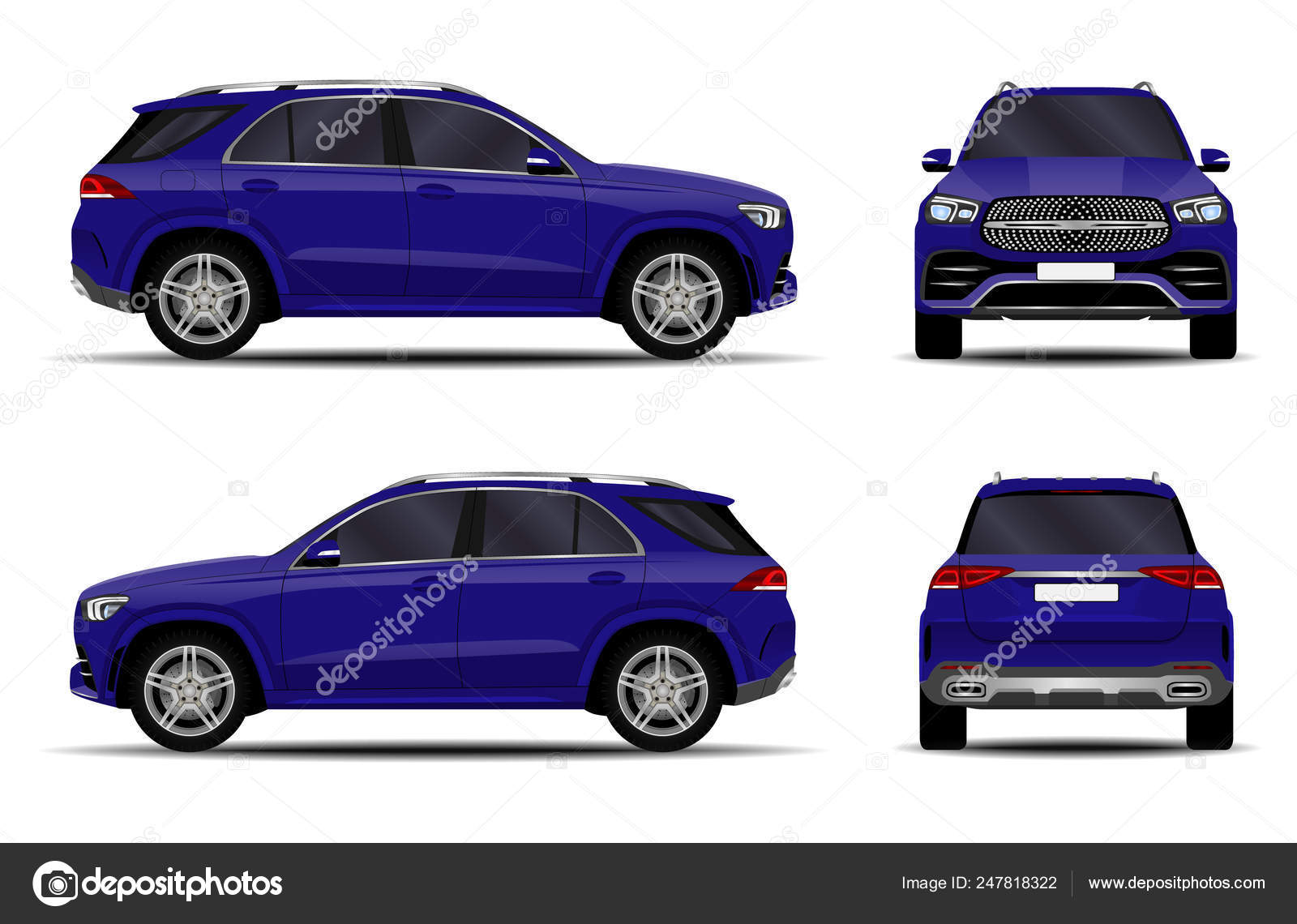 Coche Suv Realista Vista Frontal Vista Lateral Vista Trasera Vector de ...