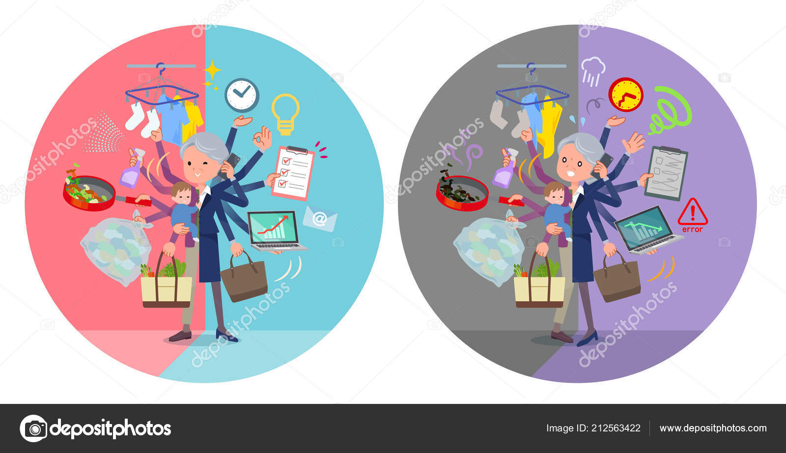 Set Old Women Who Perform Multitasking Offices Private Things Smoothly ...