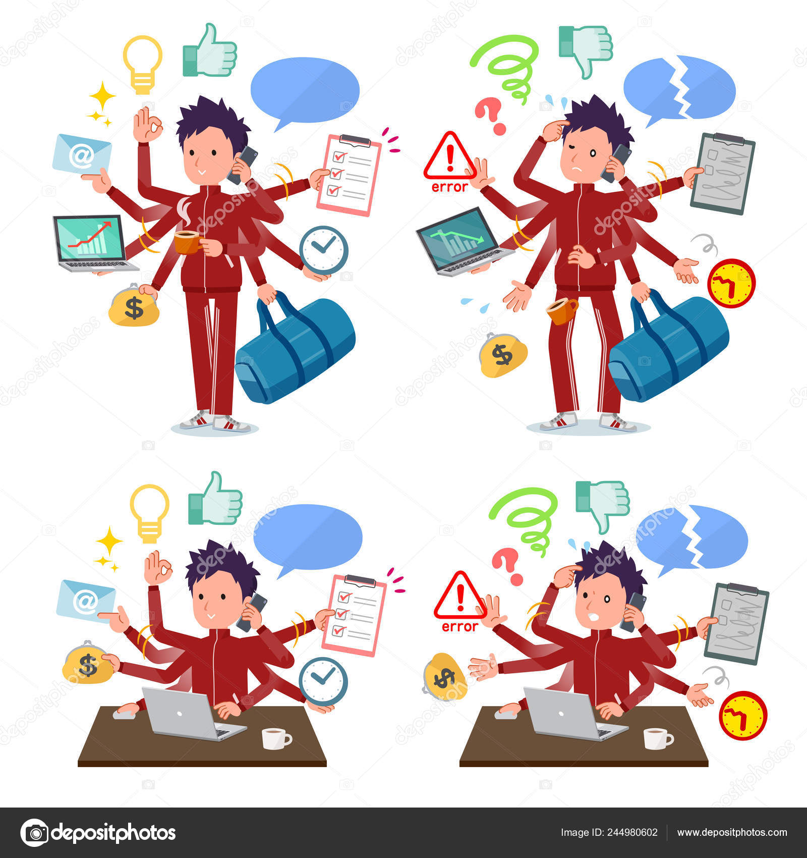 Set School Boy Sportswear Who Perform Multitasking Office Things ...