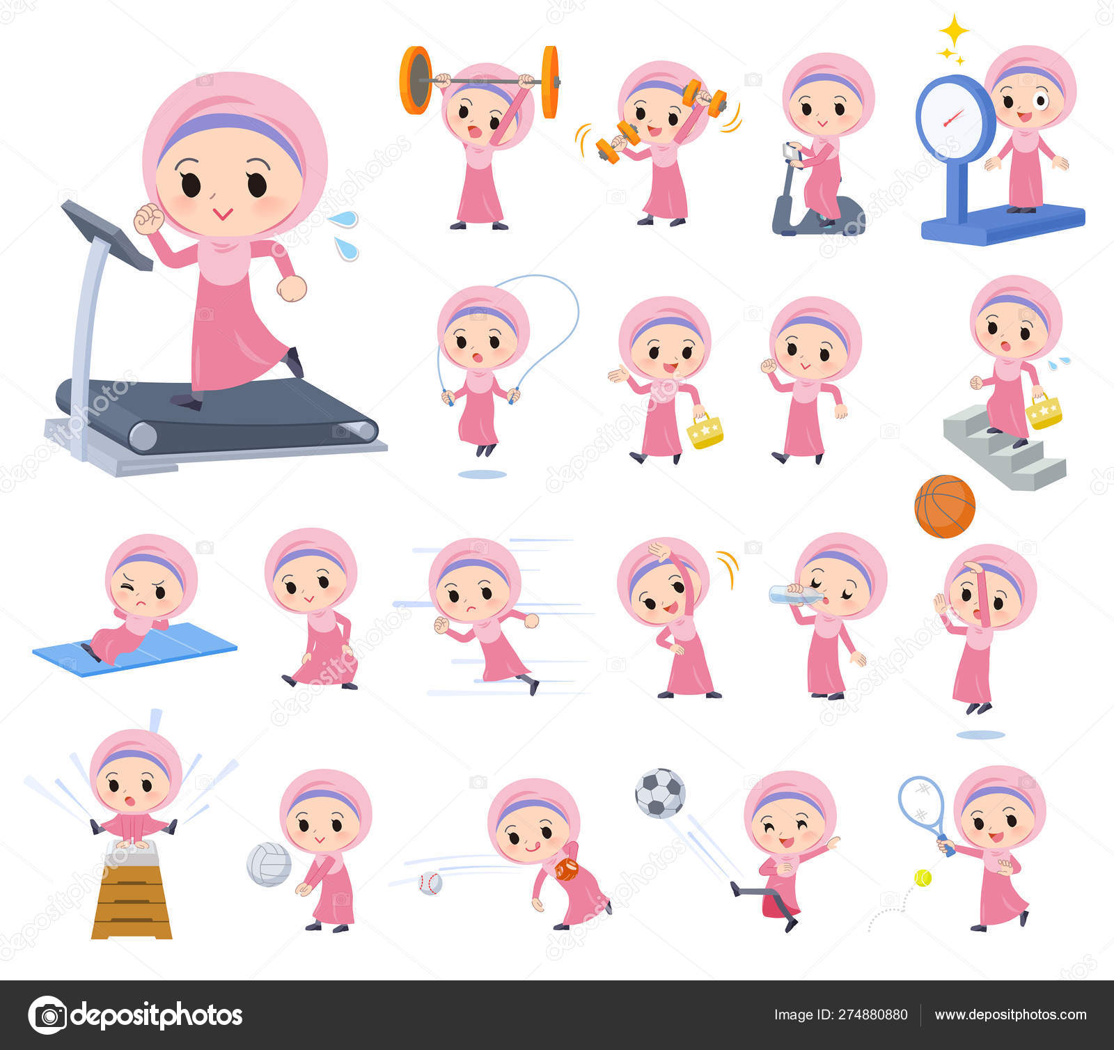 Arab Hijab girl_exercise Stock Vector by ©seijiroooooooooo 274880880