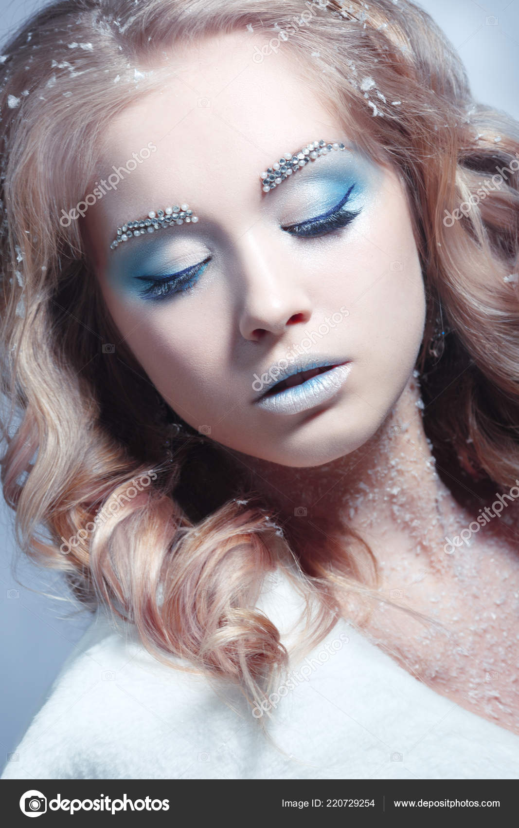 Beauty Portrait Beautiful Blonde Girl Creative Make Snow Queen Stock