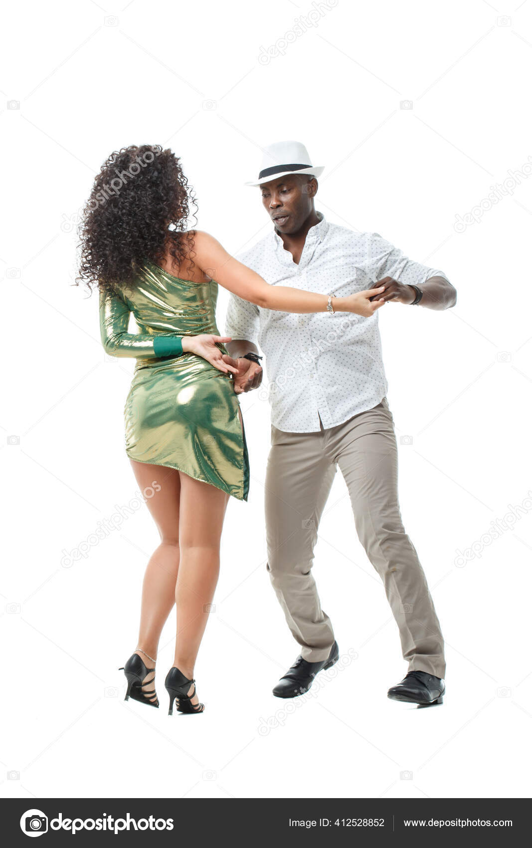 Elegant Black Man Gorgeous Latin Girl Dancing Samba Isolated White ...