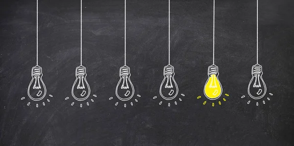 genius idea concept with hand drawing lamp - Stock Image - Everypixel