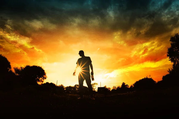 Emotional silhouette, stunning sky. Art print on canvas, sky sunset ...