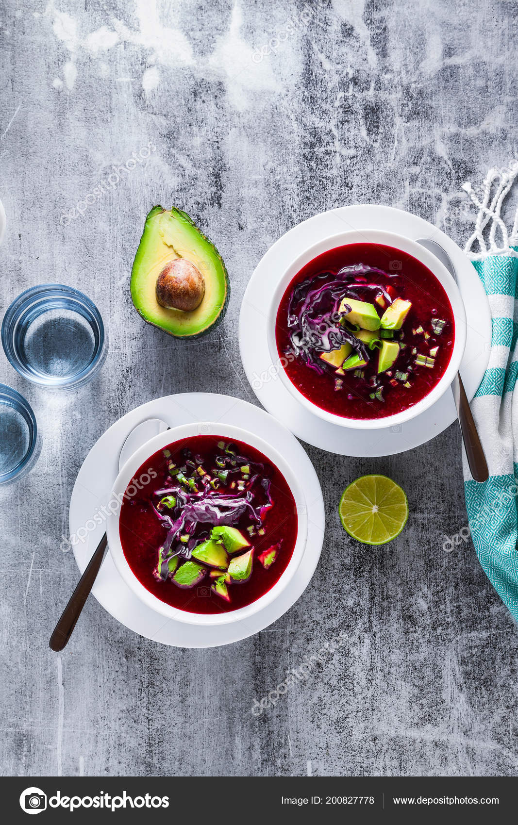 Beetroot Gazpacho Soup Blue Cabbage Avocado Green Onions Lime Juice ...