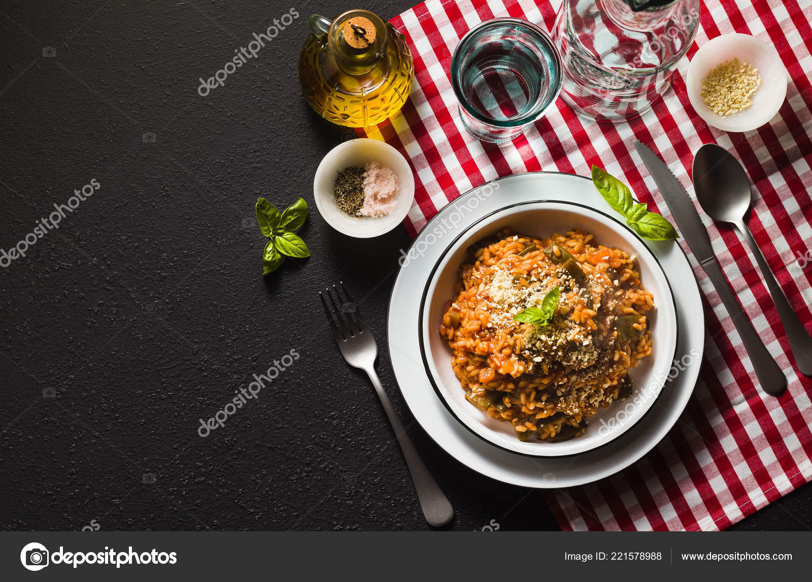 Italian Risotto Tomato Sauce Table Copy Space Stock Photo by ©IriGri ...