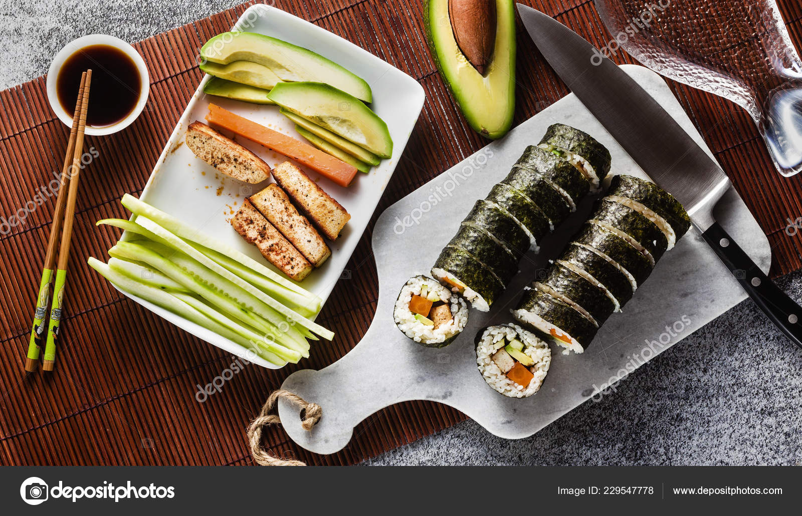 Banner Vegan Ready Made Sushi Table Fish Plates Rolls Fried Stock Photo ...
