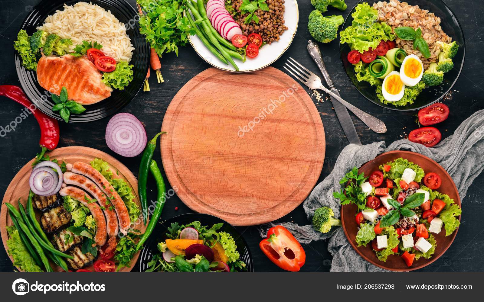 Set Food Chicken Breast Grilled Sausages Eggplant Cherry Tomatoes Fresh ...