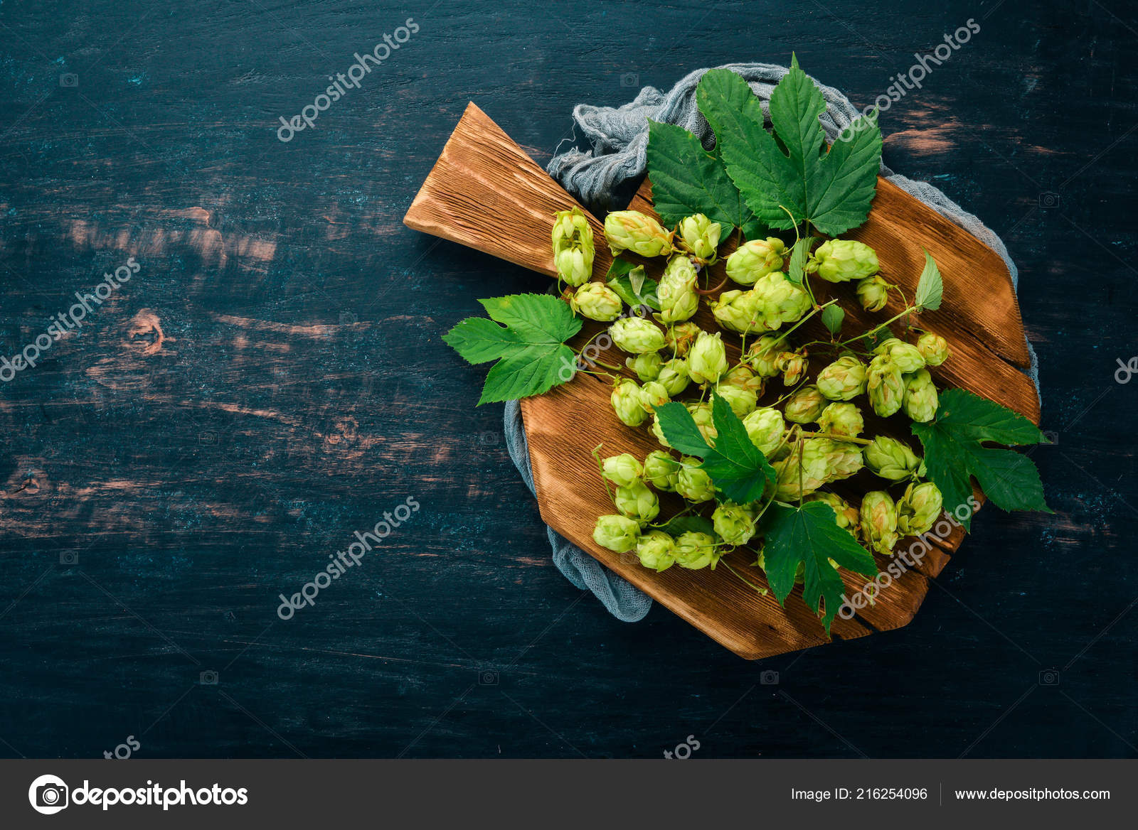 Hops Old Wooden Background Free Space Text Top View — Stock Photo ...