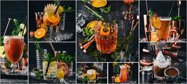 Photo Collage Cocktails Alcoholic Drinks Top View — Stock Photo ...