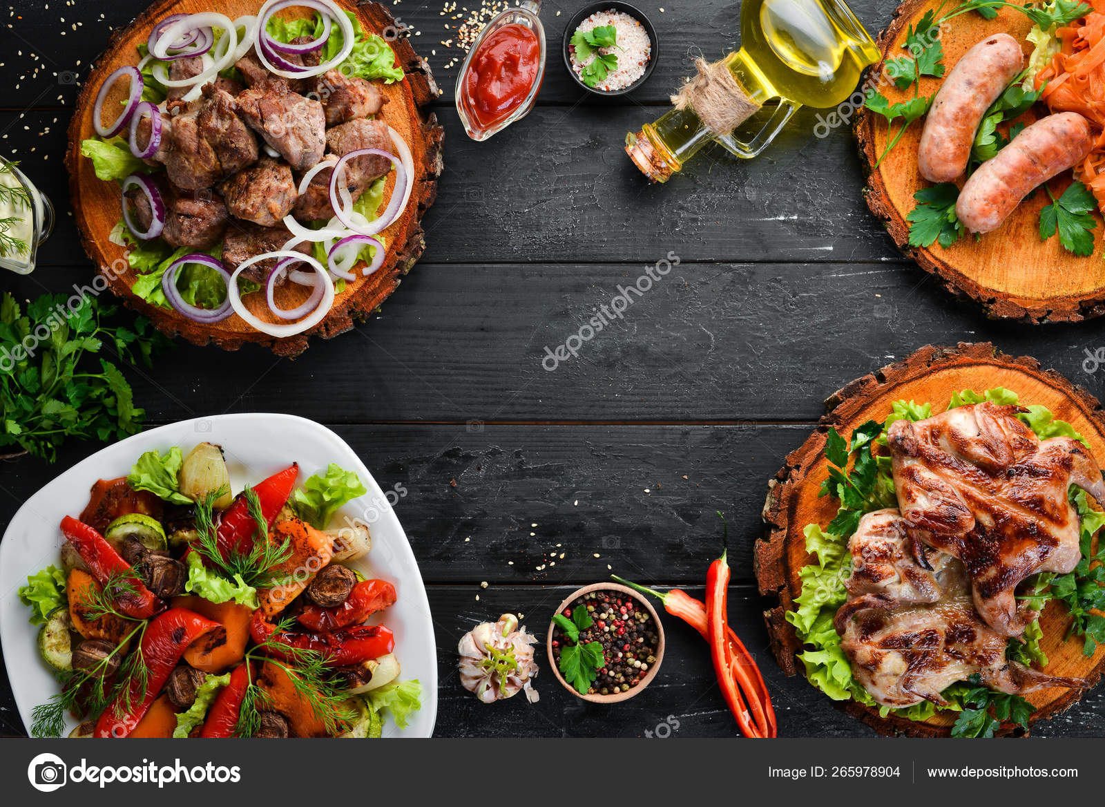 Grill Menu Steak Barbecue Sausages Top View Free Space Your Stock Photo ...