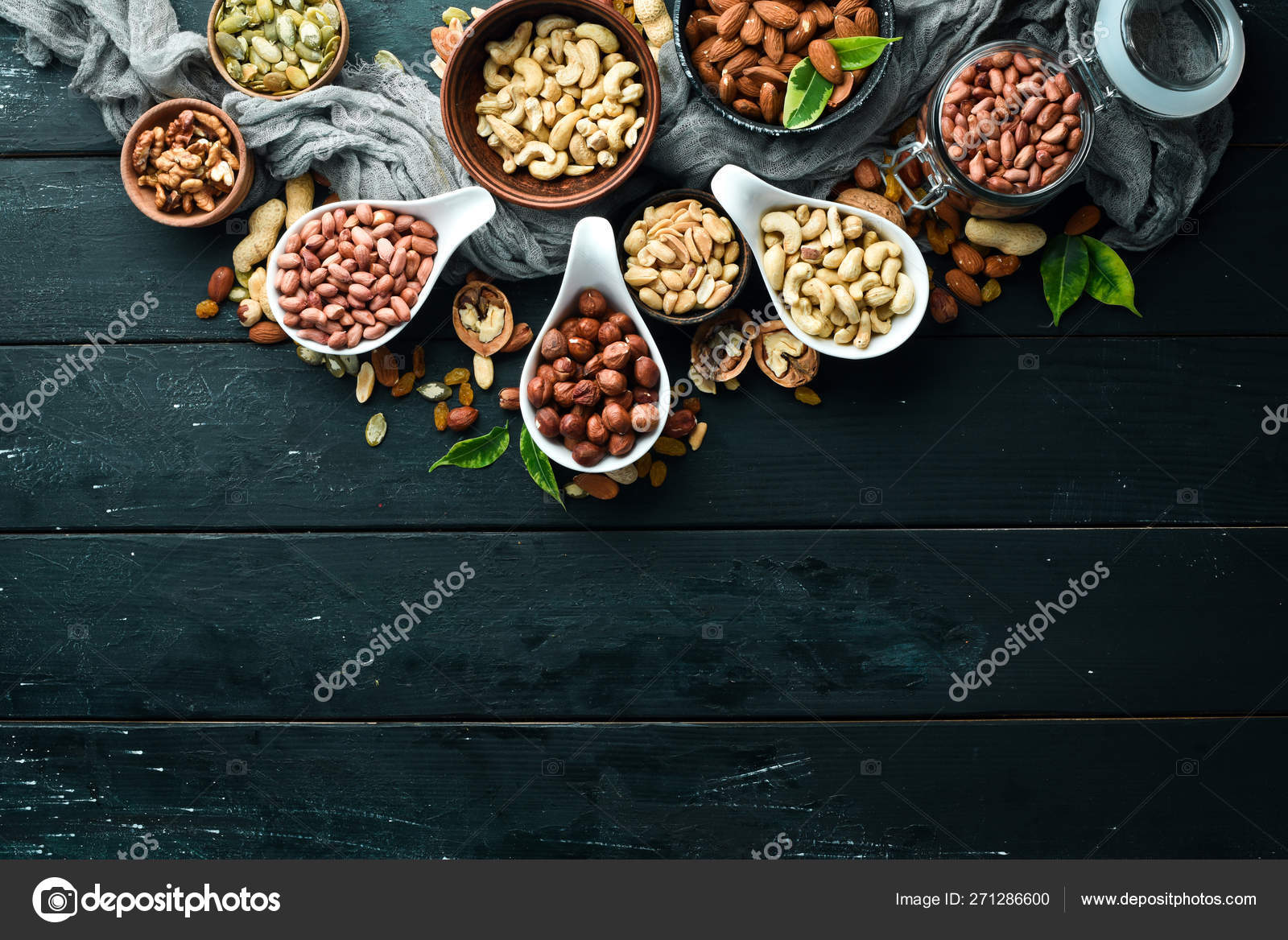 Assorted Nuts Old Black Background Top View Free Space Your Stock Photo ...