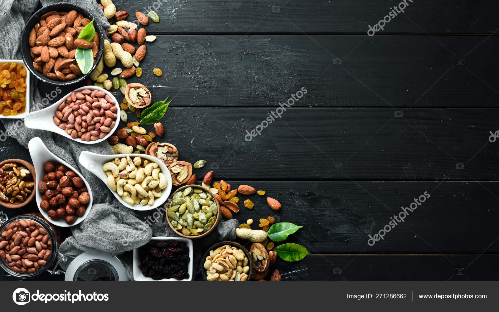 Assorted Nuts Old Black Background Top View Free Space Your Stock Photo ...