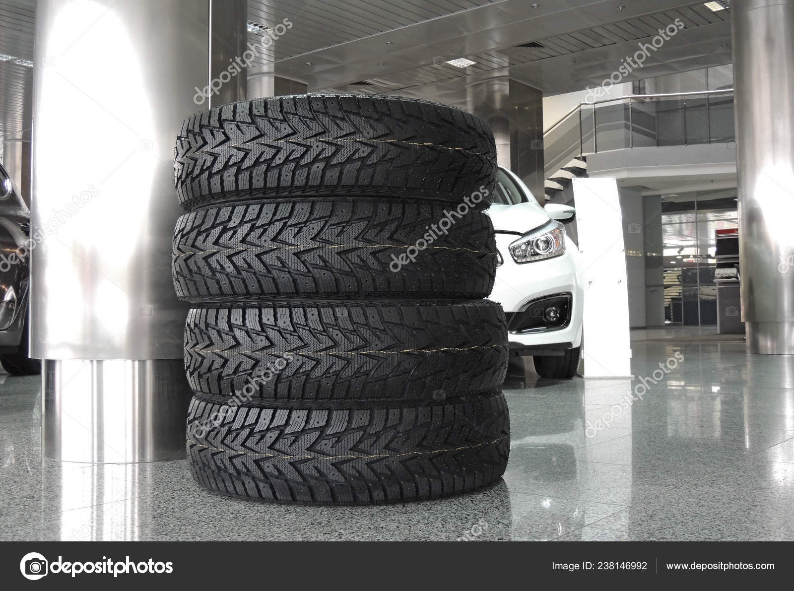 Stacking Vehicle Tires Floor Car Service Workshop — Stock Photo ...