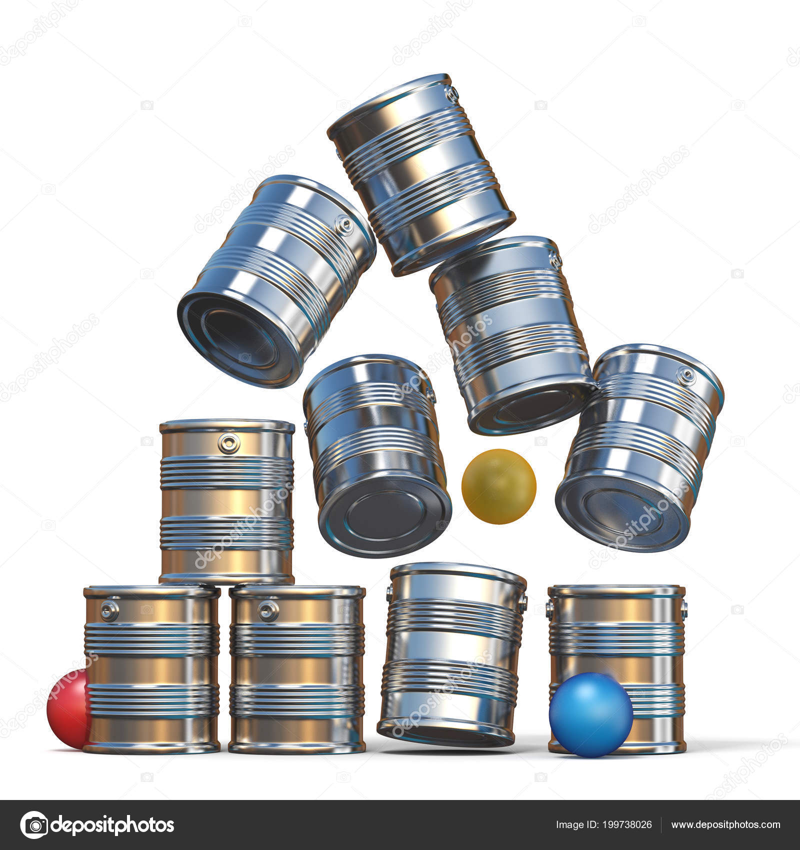 Falling Tin Cans Three Balls Illustration Isolated White Background ...