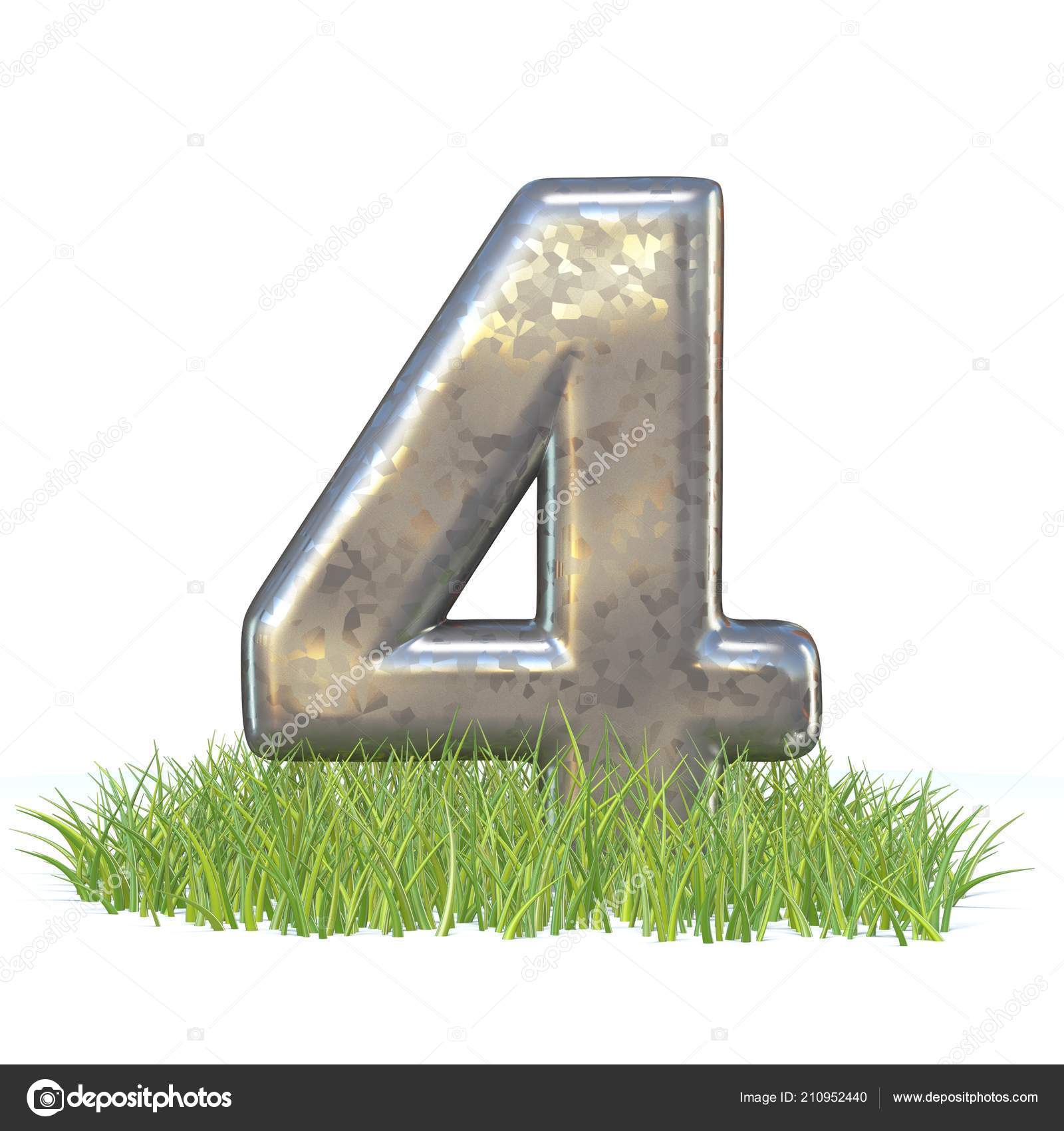 Galvanized Metal Font Number Four Grass Render Illustration Isolated ...