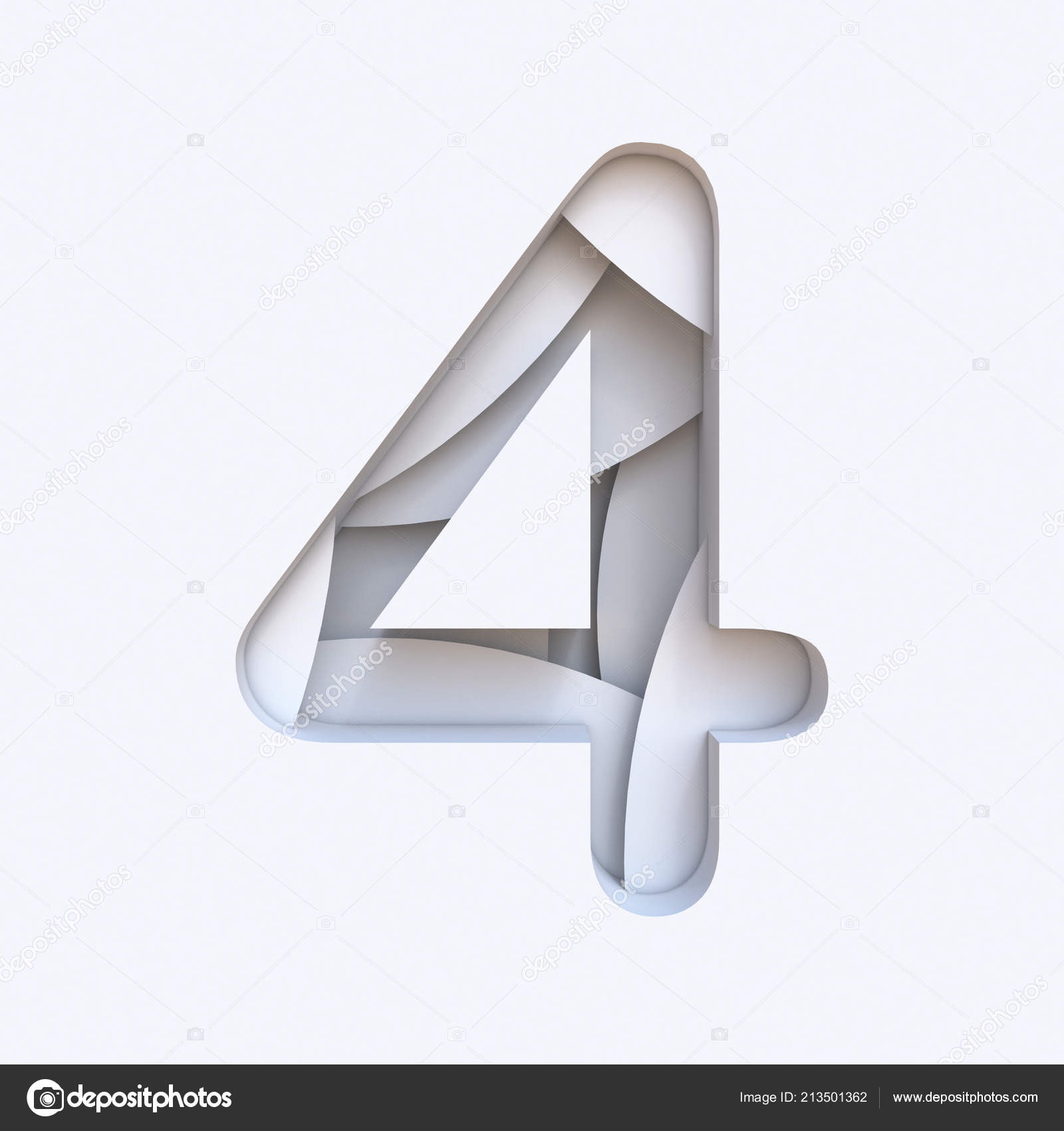 White Abstract Layers Font Number Four Render Illustration Isolated ...