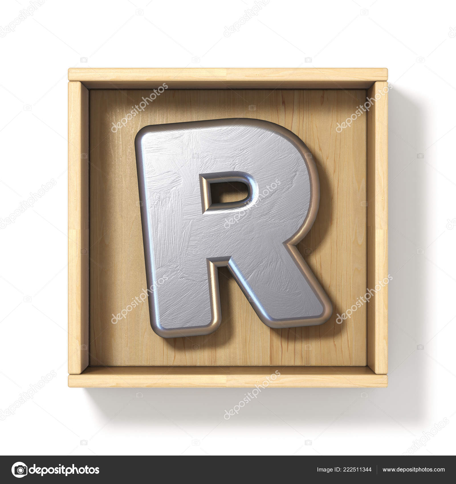 Silver Metal Letter Wooden Box Render Illustration Isolated White ...