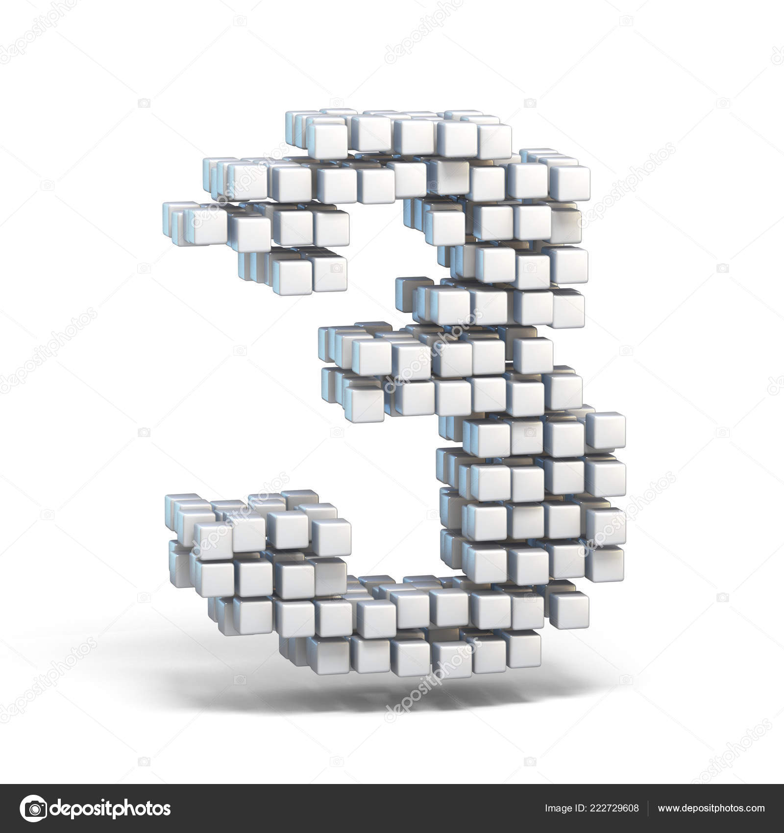 White Voxel Cubes Font Number Three Render Illustration Isolated White ...