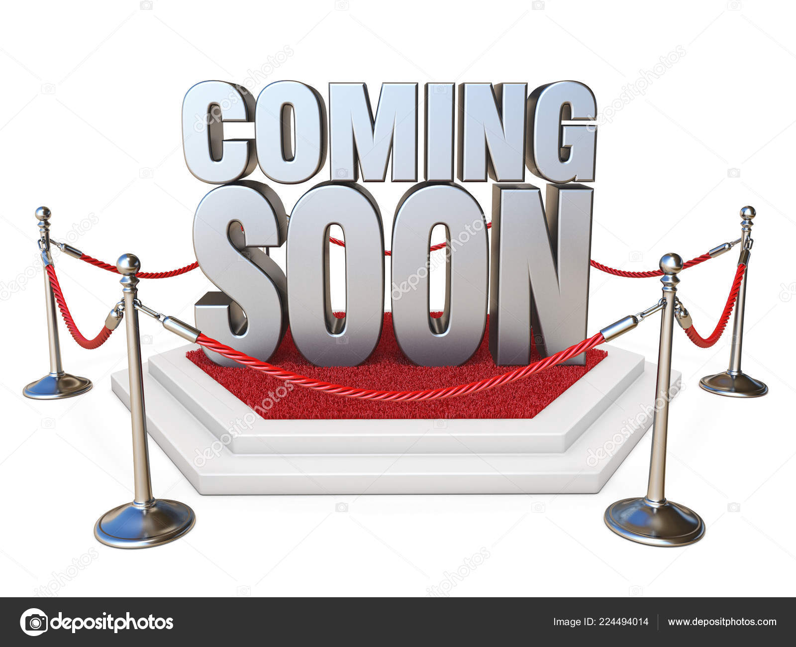 Text Coming Soon Podium Red Carpet Render Illustration Isolated White ...