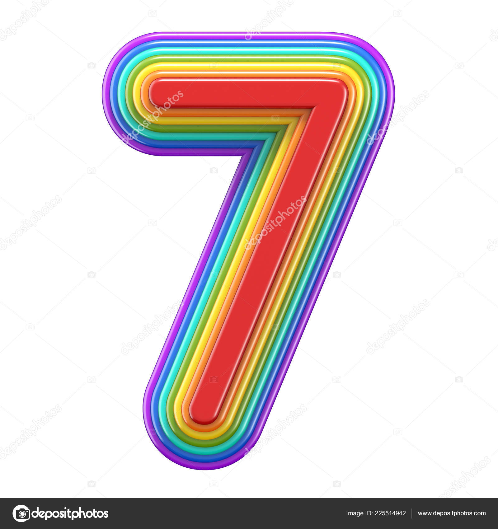 Concentric Rainbow Number Seven Rendering Illustration Isolated White ...