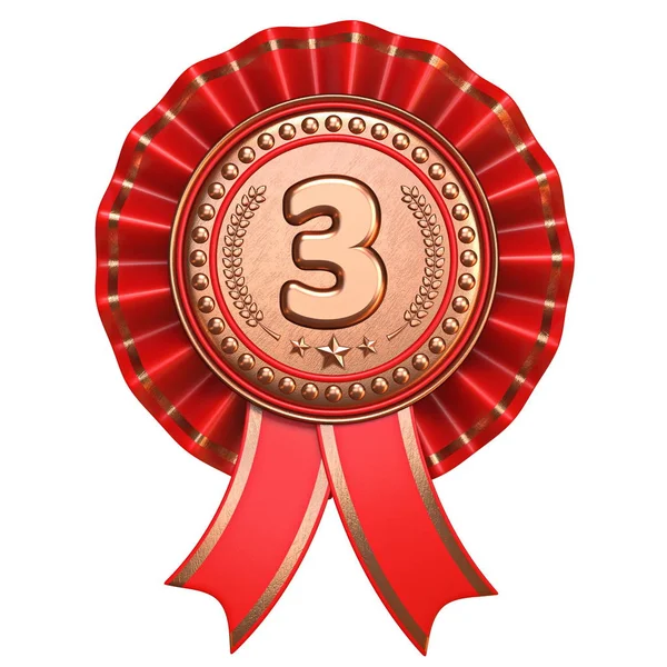 Bronze medal for third place with red ribbons 3D - Stock Image - Everypixel