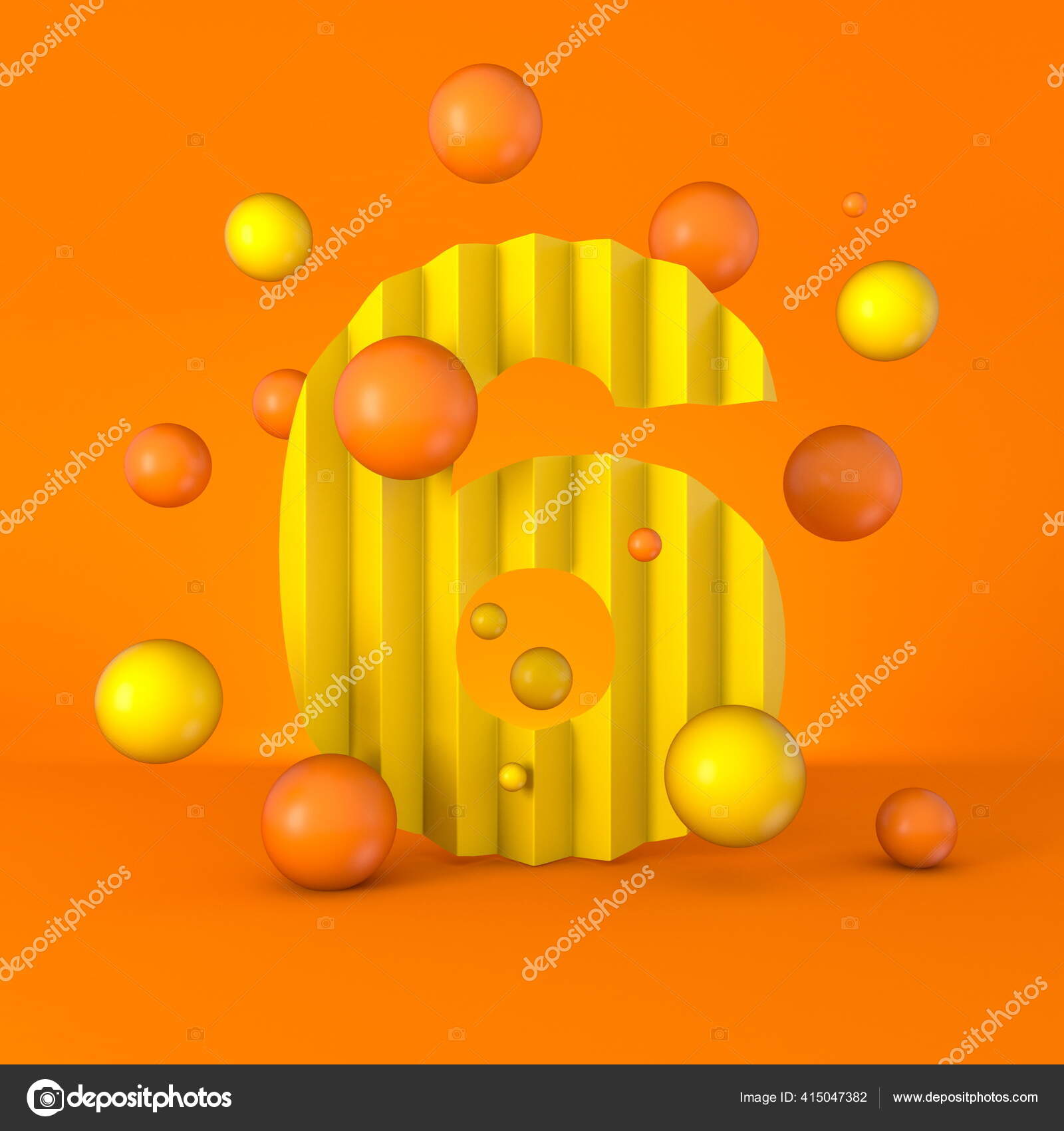 Warm Minimal Yellow Sparkling Font Number Six Render Illustration ...