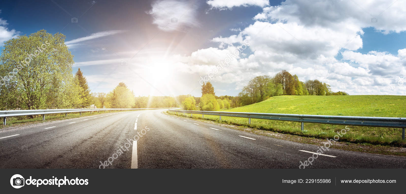 Asphalt Road Panorama Countryside Sunny Spring Day — Stock Photo ...
