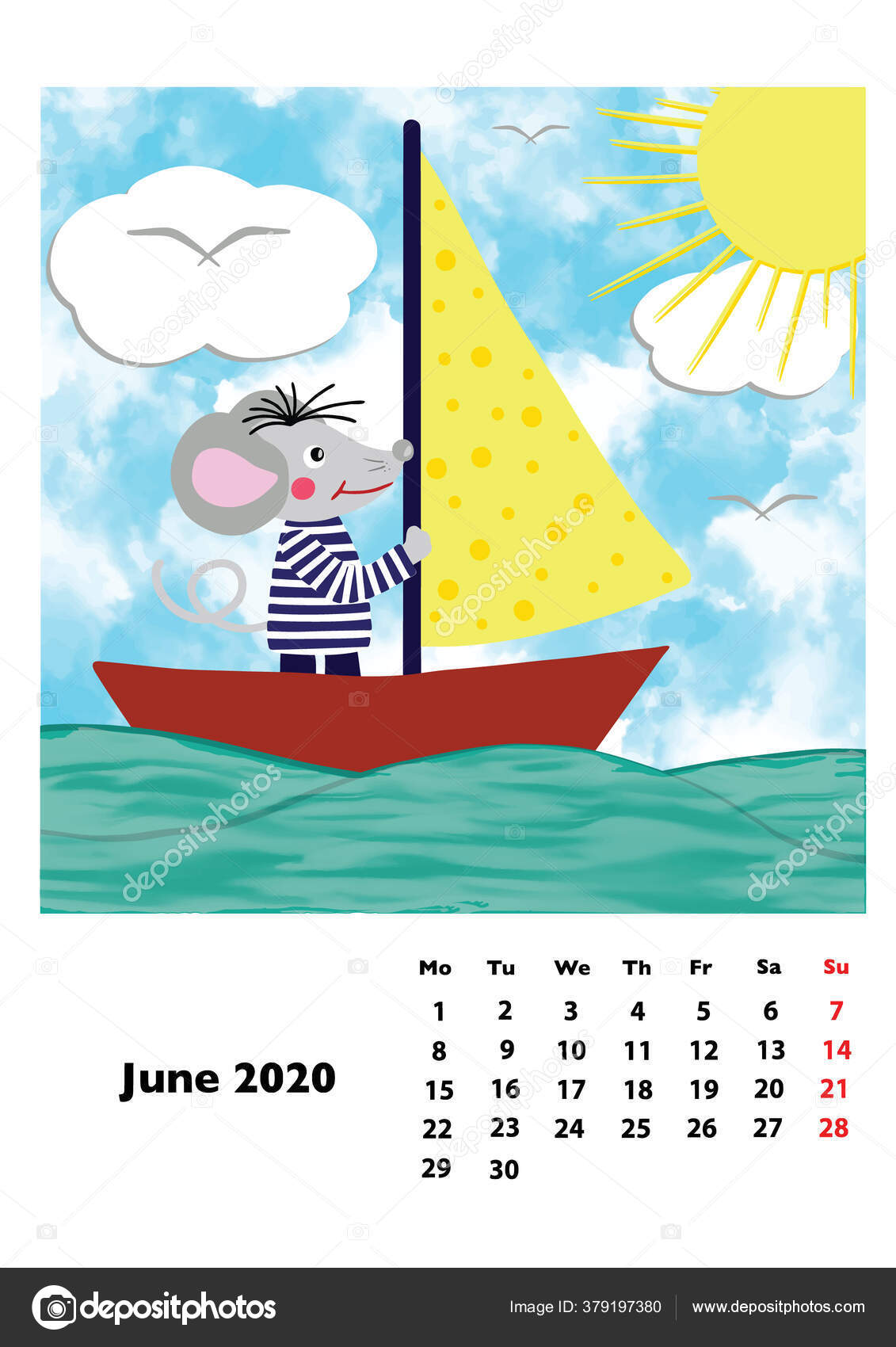 Children Calendar 2020 June Main Hero Rat Mouse Symbol New Stock Vector ...