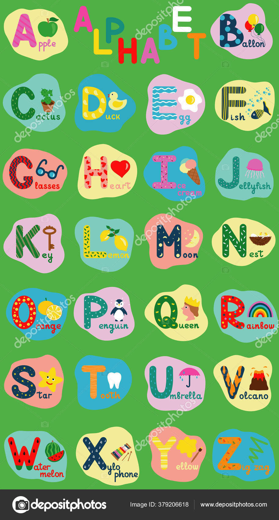 Alfabet Inggris Untuk Anak Anak Seluruh Alfabet Dengan Kata Kata Vektor ...