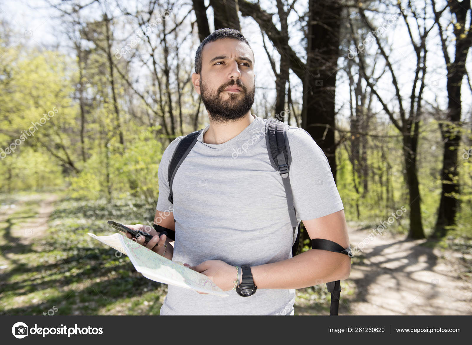 Male Hiker Using Map Locate Destination Stock Photo by ©Nikodash 261260620