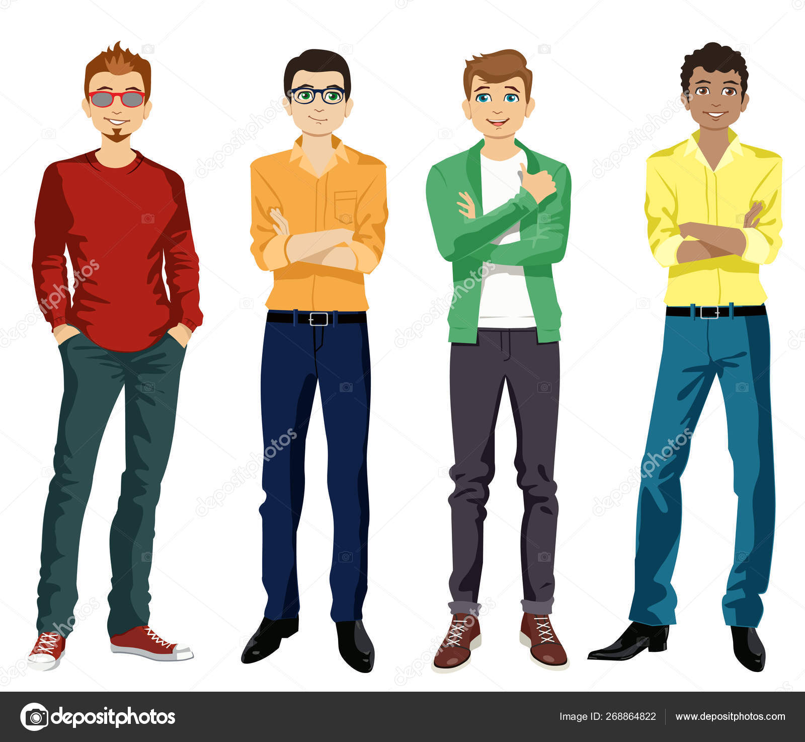 Handsome Men Dressed Modern Male Style Vector Illustration Set Young ...