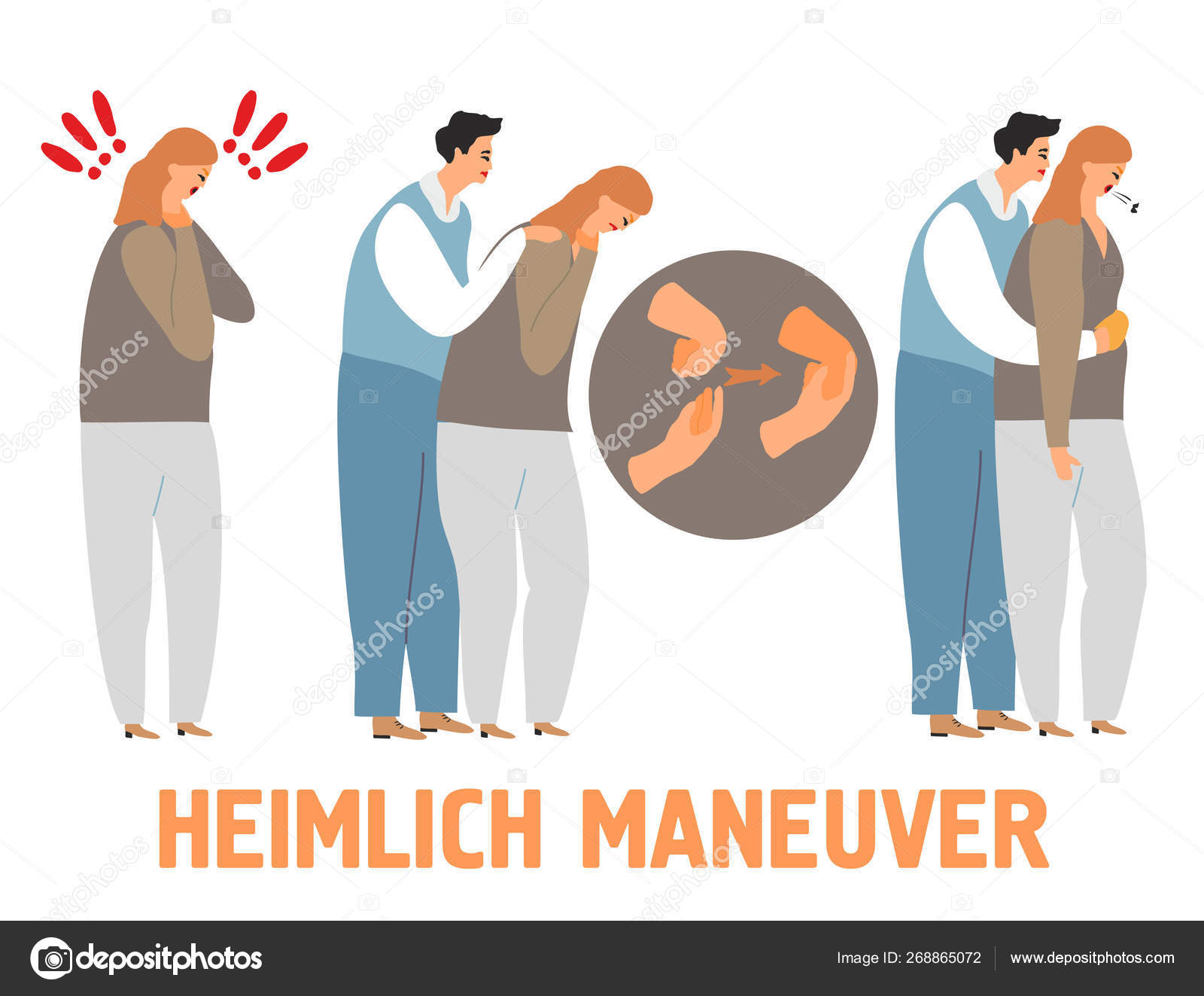 Heimlich Maneuver Vector Illustration Young Man Saving Life Woman ...