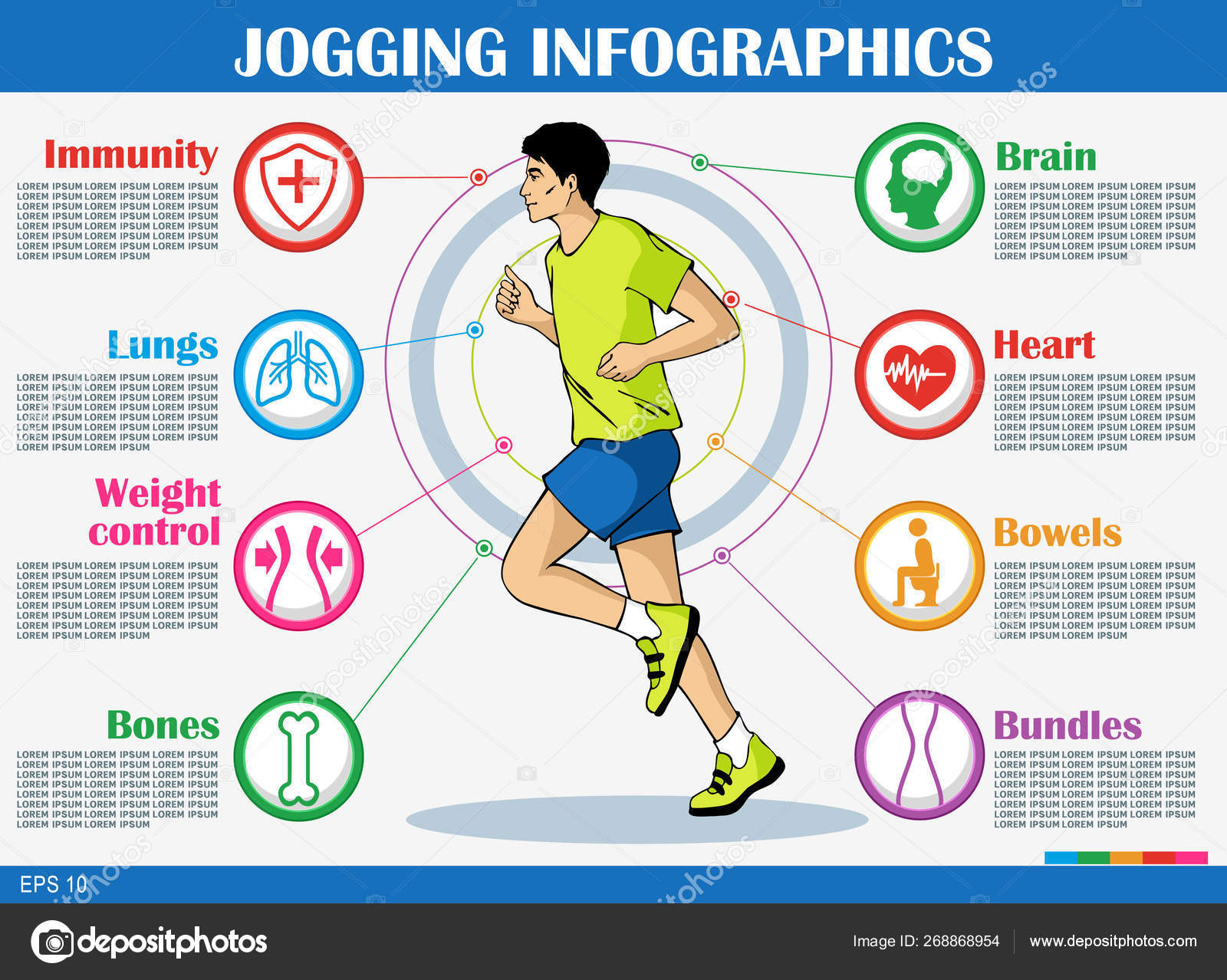 Running Jogging Infographics Concept Jogger Set Fitness Icons Vector ...