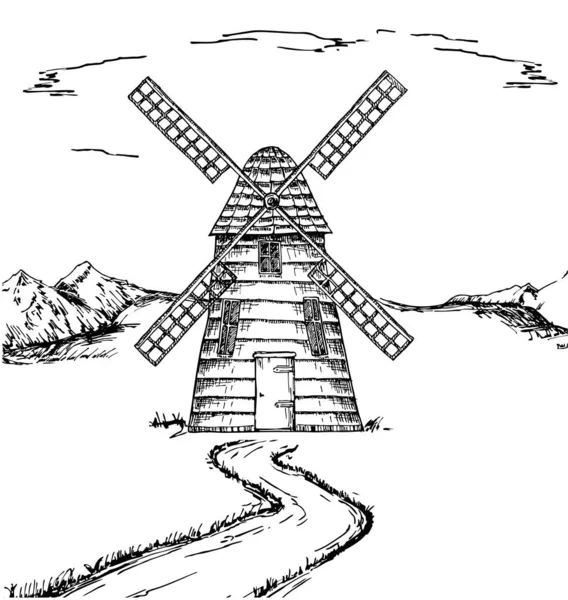 Mill Ink Drawing Hand Drawn Doodle Illustration Mill Stock Vector by ...