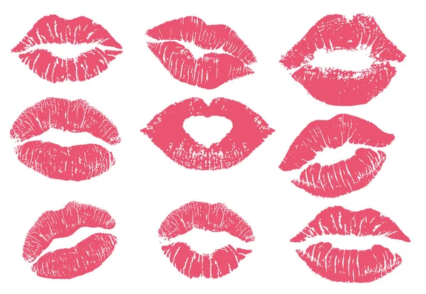 Lipstick kiss print isolated vector big set. red vector lips set. Different shapes of female ...