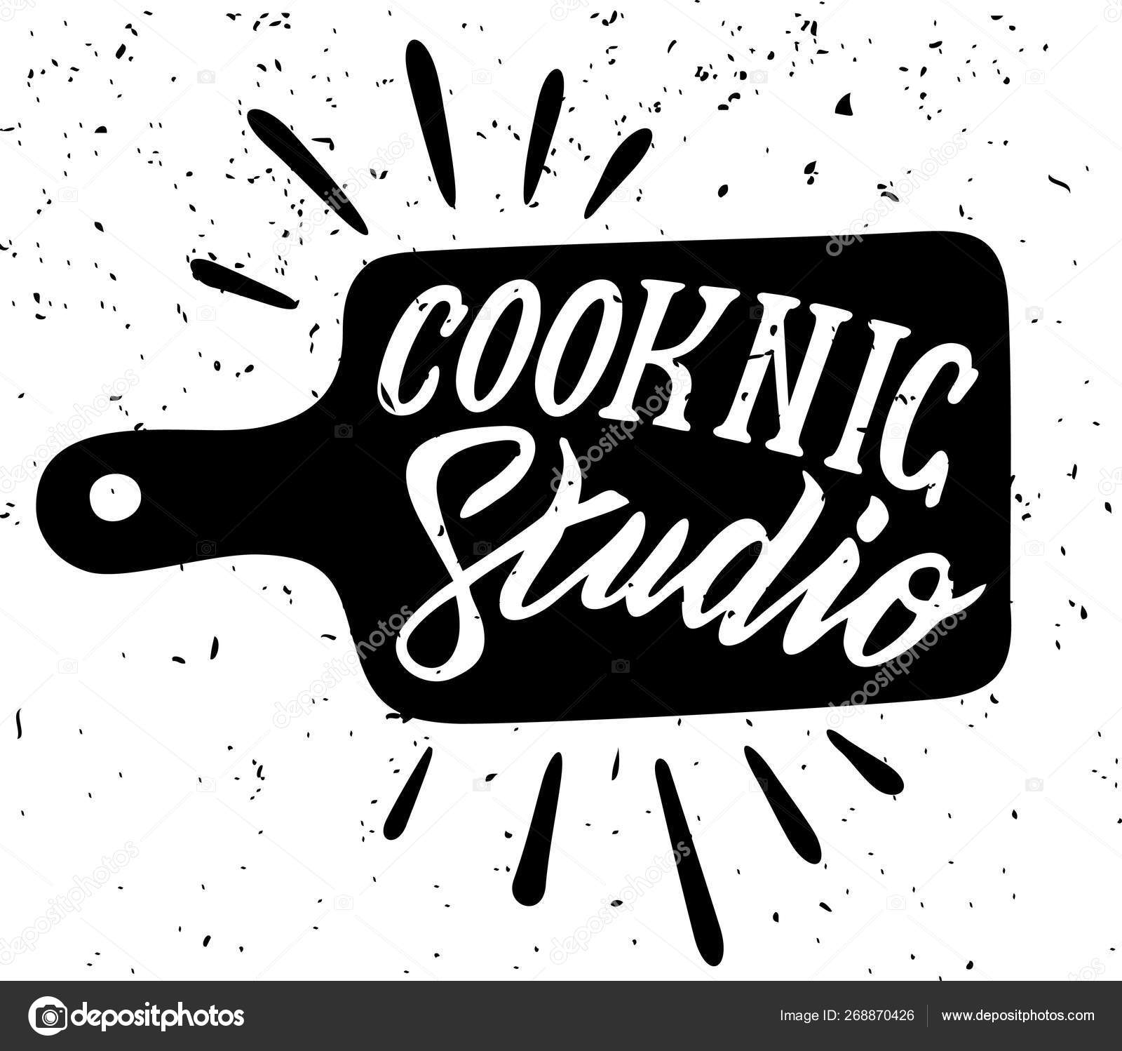 Cooking Studio Lettering Chalk Black Board Modern Brush Calligraphy ...