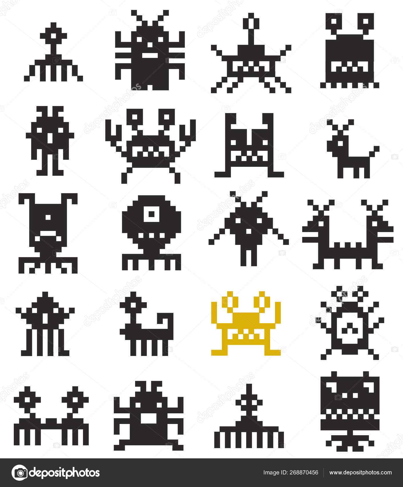 Pixel Invaders Vector Computer Pixel Space Cosmic Invader Set Graphics ...