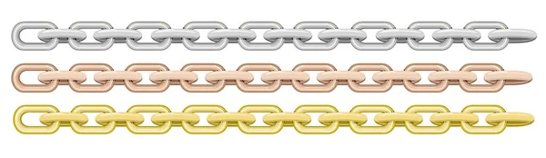 Set of chains made of different metals isolated on white. Gold and silver chains elements ...