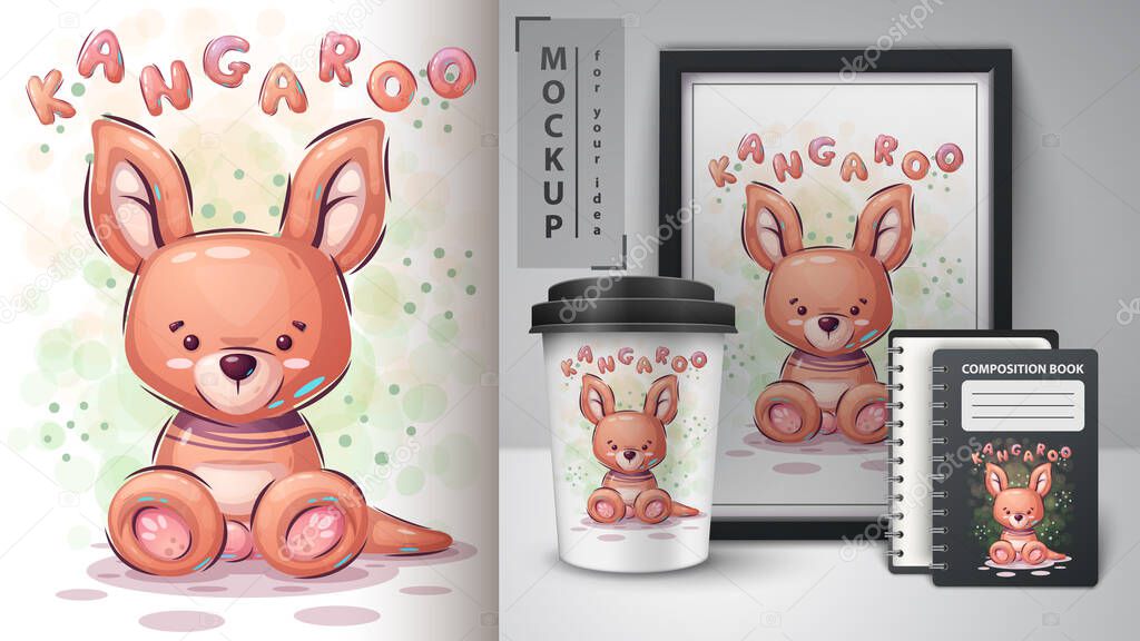Cartel de canguro de peluche y merchandising . Vector de stock por ...