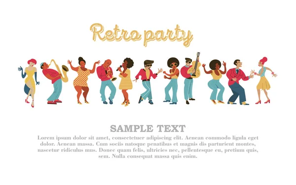 Seamless Pattern Retro Party People Dance Rock Roll Musicians Play ...