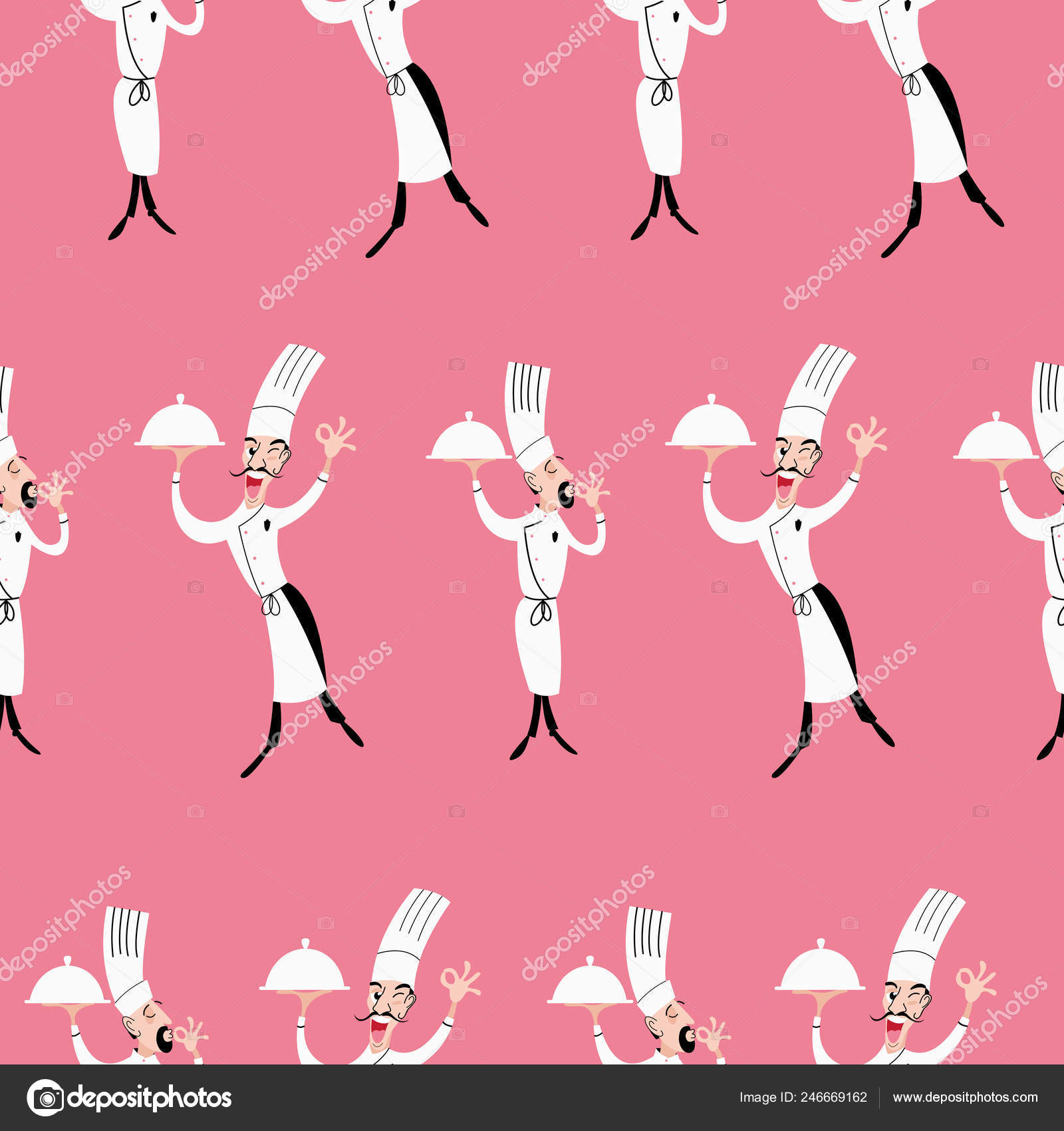 Seamless Pattern Pink Background Funny Chef Dish Hand Vector Clip Stock ...