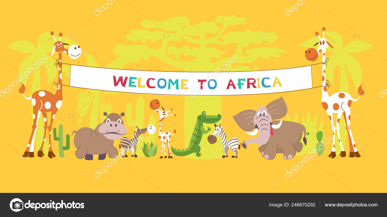 African Animals Desert Giraffes Hold Banner Says Welcome Africa Banners ...
