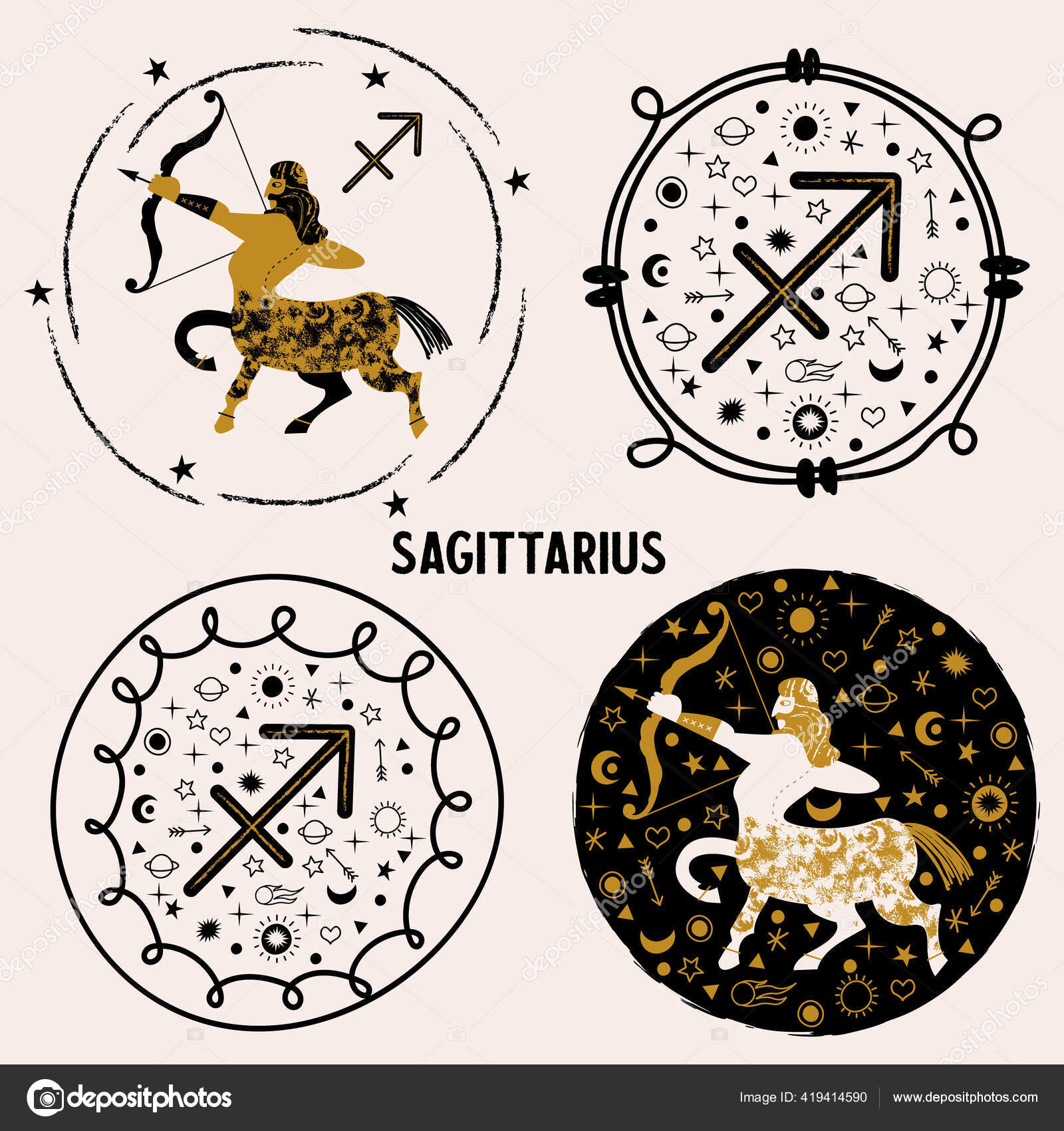 Sagittarius Constellation Sagittarius Set Vector Emblems ⬇ Vector Image ...