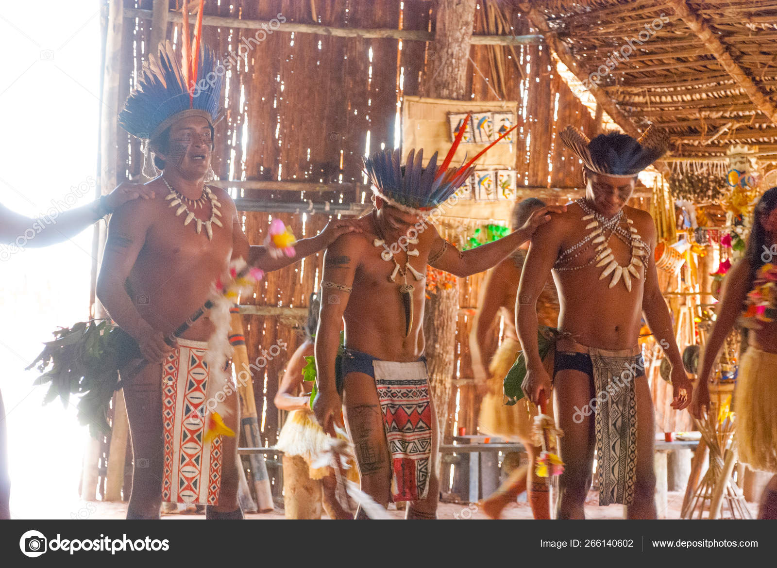 Tribes on the Amazon river in Brazil dancing for tourists. Amazon river ...