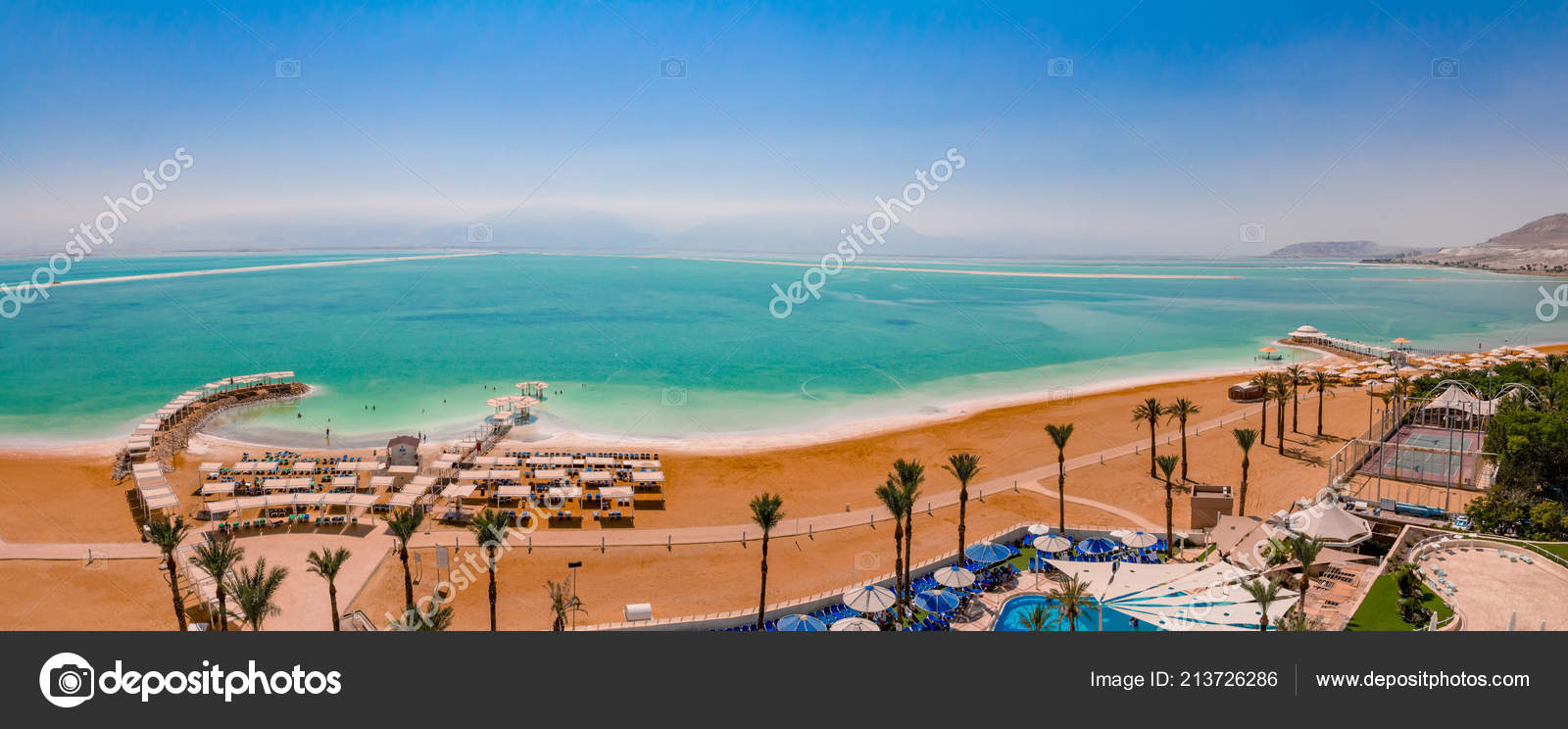 Aerial Panorama View Dead Sea Beach Area Ein Bokek Resort — Stock Photo ...