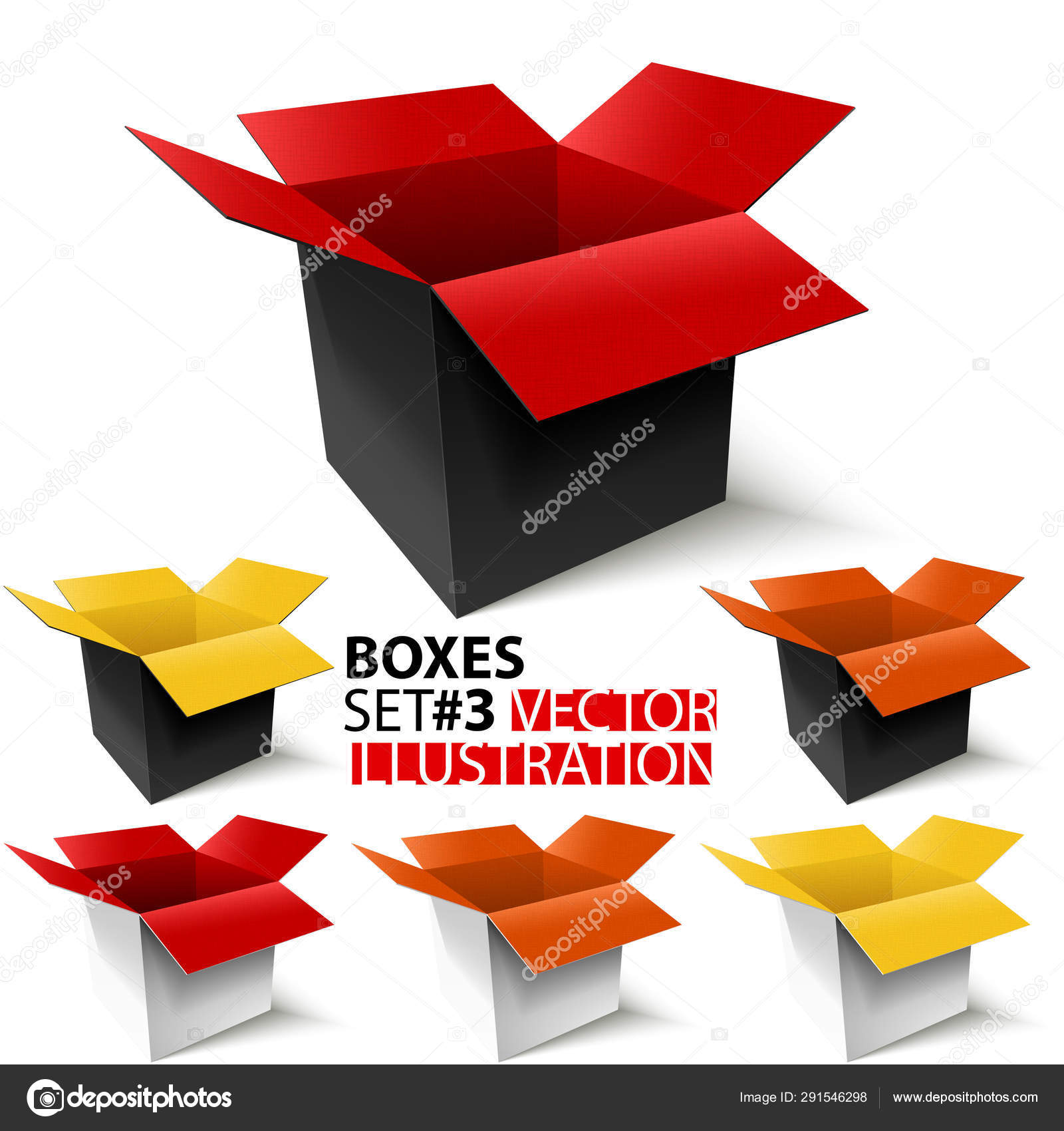 Multicolored open boxes set #3. 3D. Vector Illustration — Free Stock ...