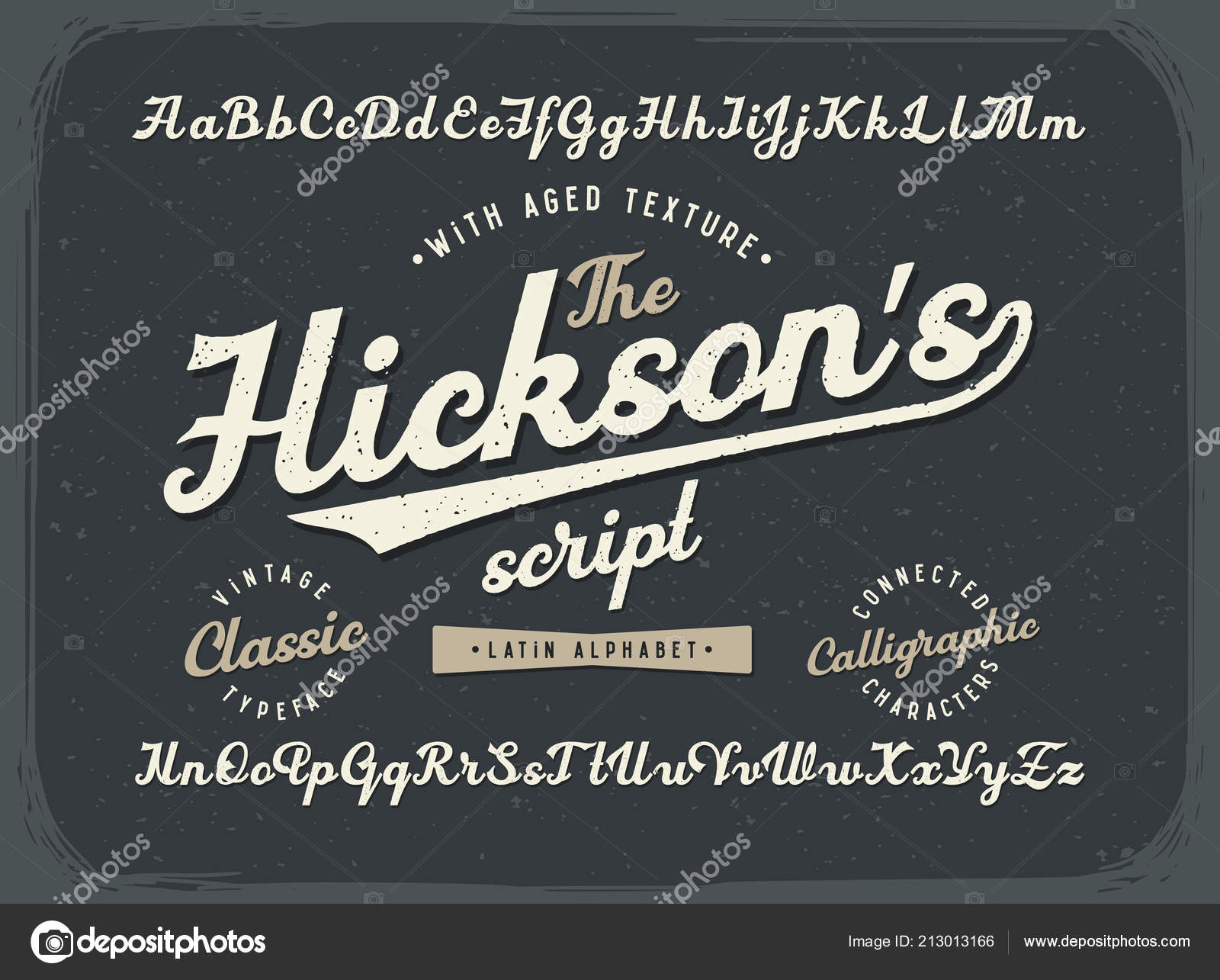 Vintage Calligraphic Script Font Set Old Style Aged Texture Stock ...