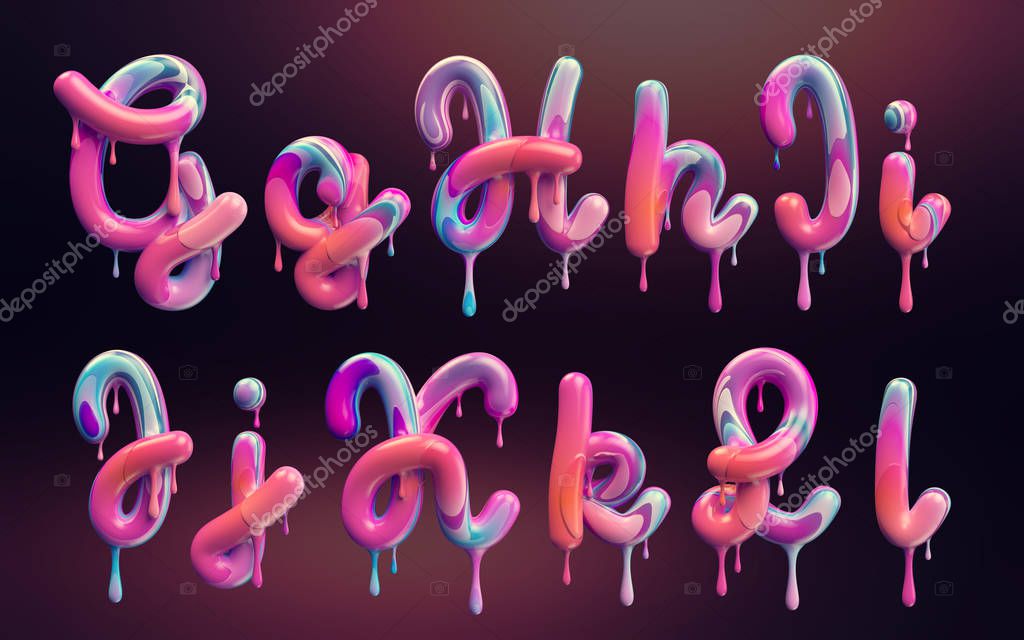 Alfabeto crema, conjunto de letras 3d con formas coloridas derretidas 2023