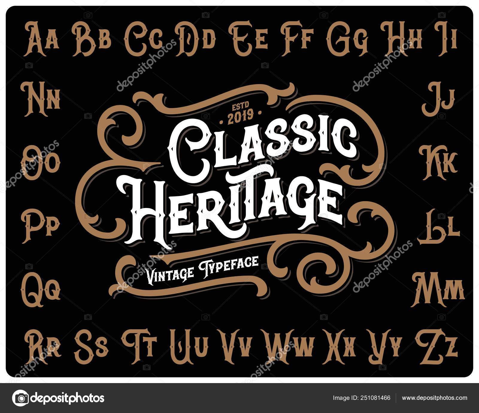 Vintage Font Set Named Classic Heritage Decorative Ornate Black ...